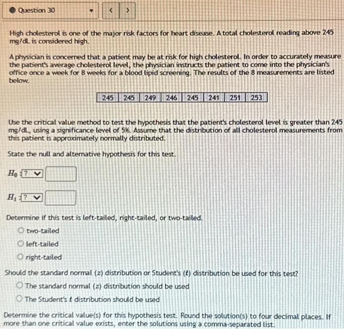 Solved High cholesterol is one of the major risk factors for | Chegg.com
