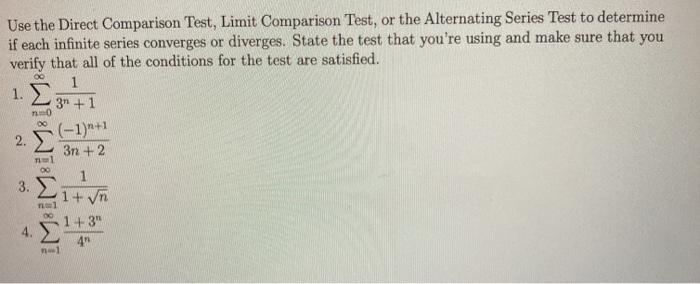 Solved Use the Direct Comparison Test, Limit Comparison | Chegg.com
