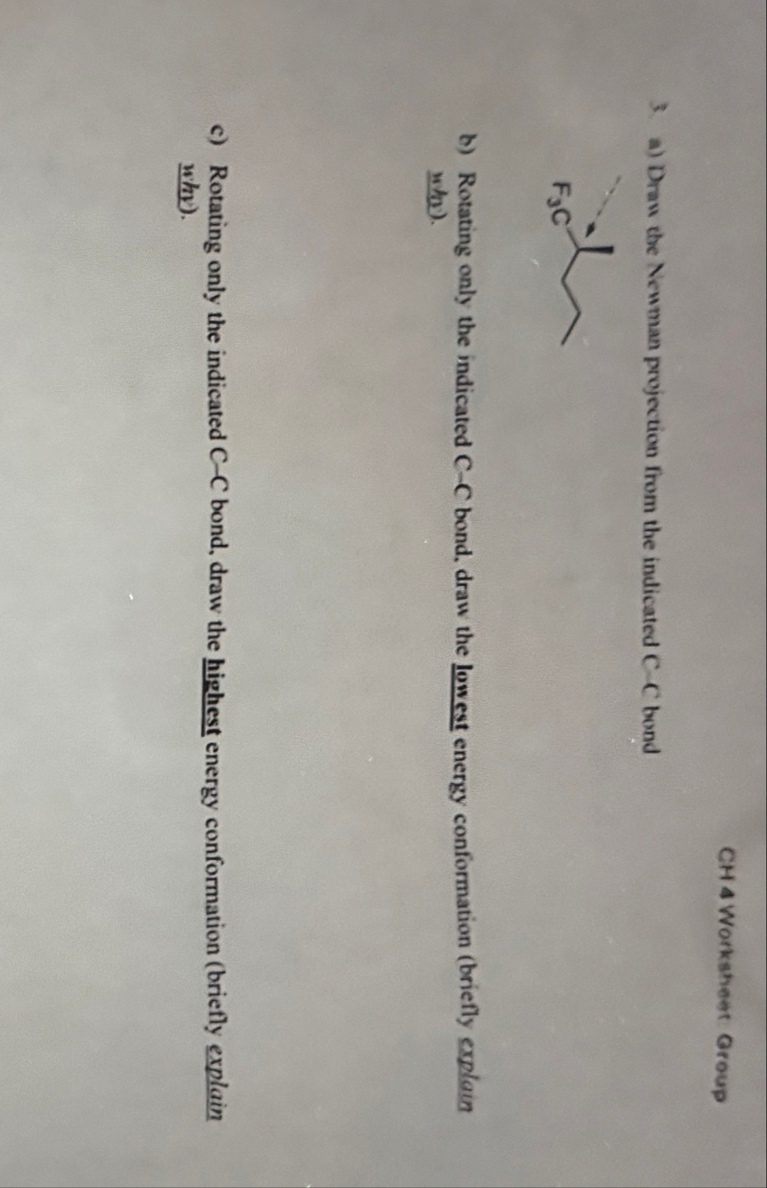 Solved CH 4 ﻿Worksheet Group3. ﻿a) ﻿Draw the Newman | Chegg.com