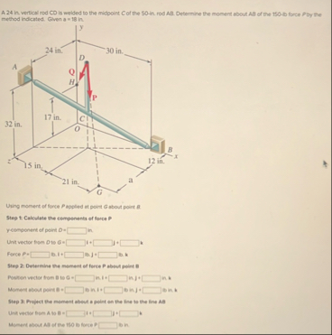Solved A 24 ﻿in vertical rod CD is welded to the midpoint | Chegg.com