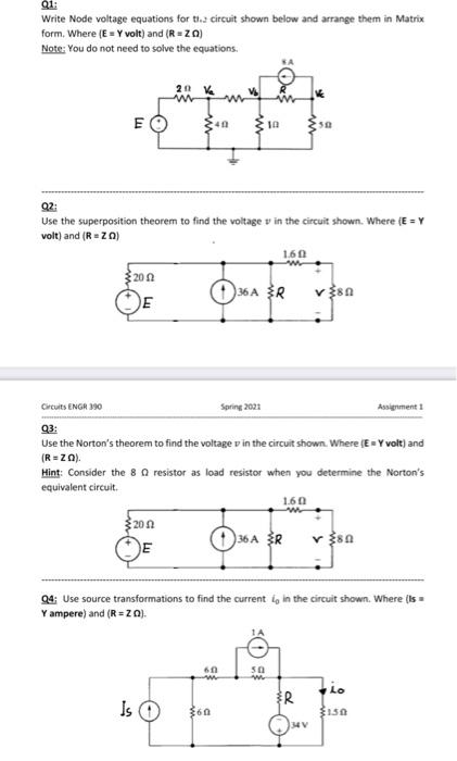 Solved Q1: Write Node voltage equations for the circuit | Chegg.com