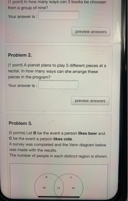 Solved (1 point) In how many ways can 3 books be choosen | Chegg.com