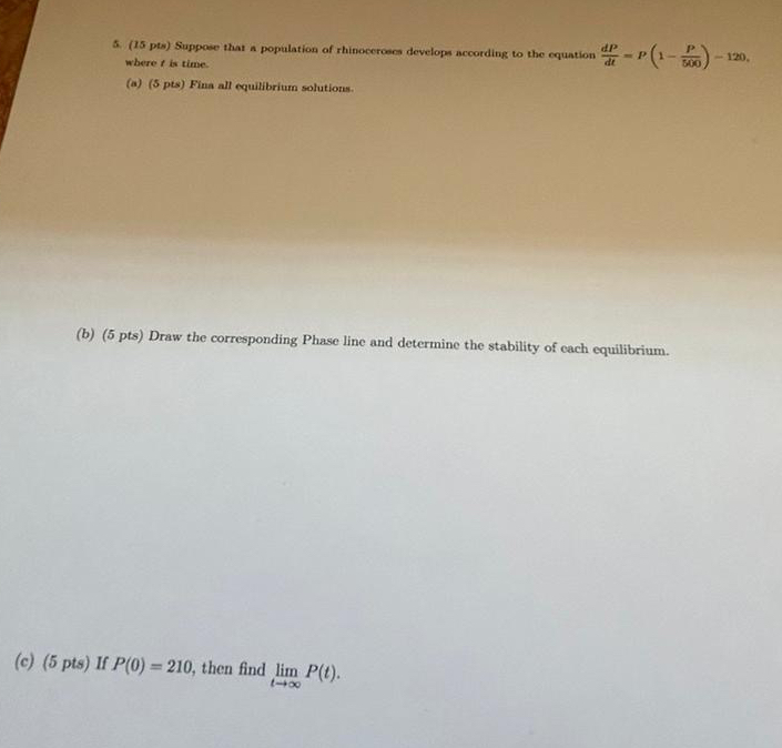 Solved (15 ﻿pts) ﻿Suppose that a population of rhinocercese | Chegg.com