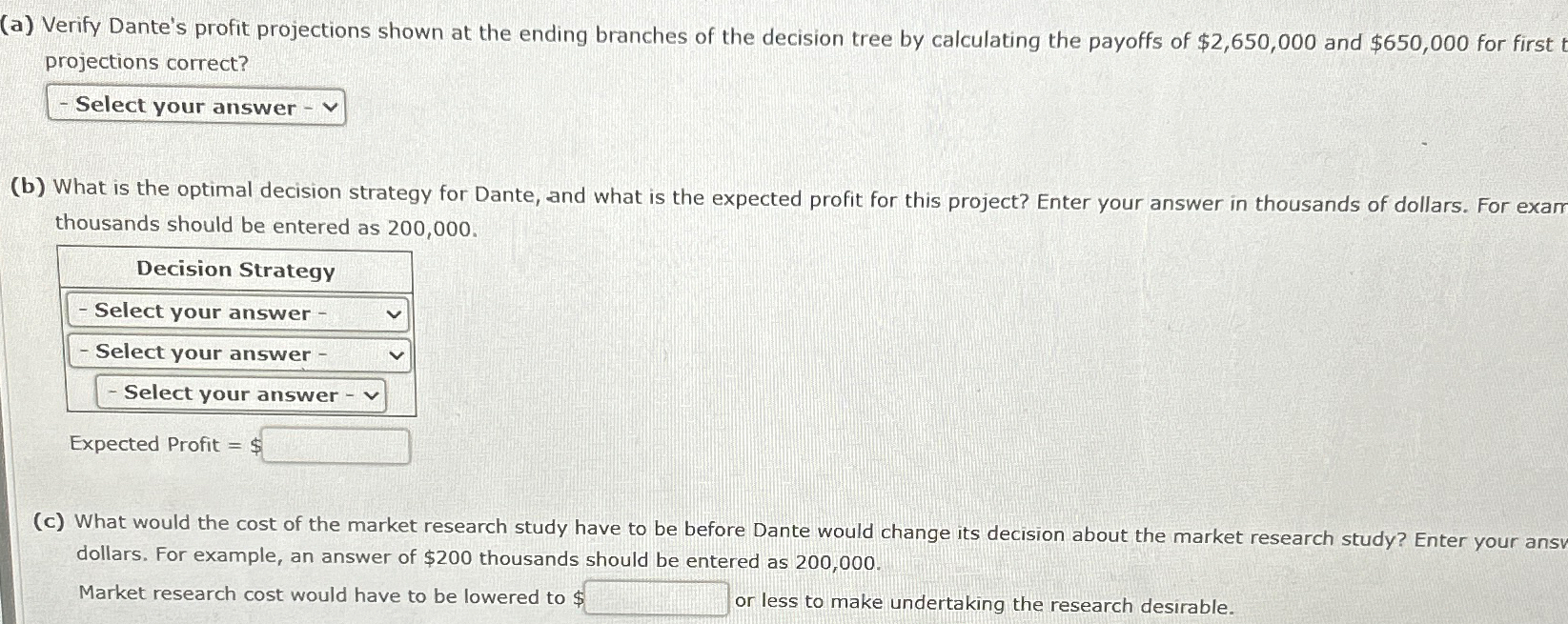 Solved (a) ﻿Verify Dante's profit projections shown at the | Chegg.com