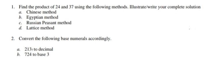 Solved 1. Find the product of 24 and 37 using the following | Chegg.com