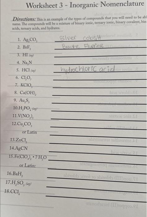 Solved Worksheet 3 - Inorganic Nomenclature obirigeorq | Chegg.com