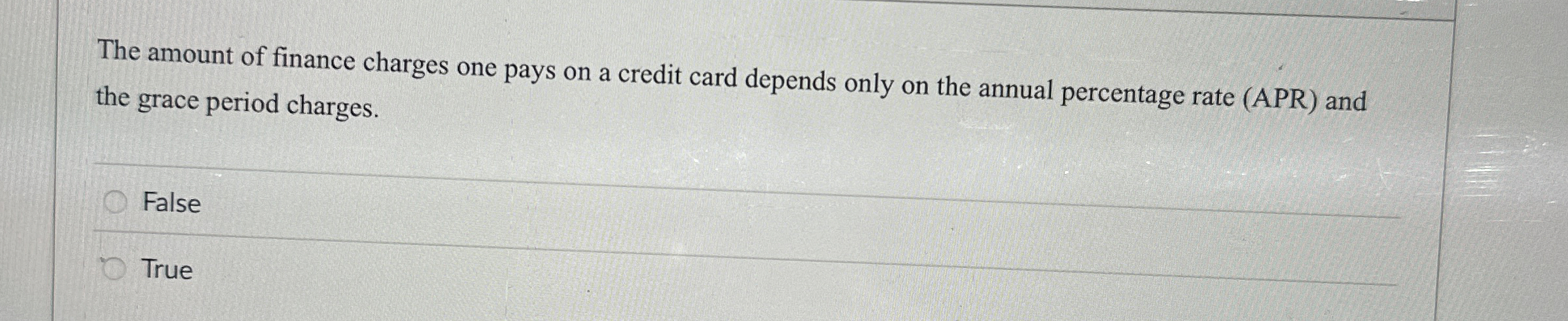 Solved The amount of finance charges one pays on a credit | Chegg.com