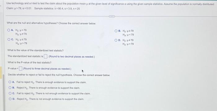 Solved Use Technology And A T Test To Test The Claim About 1730