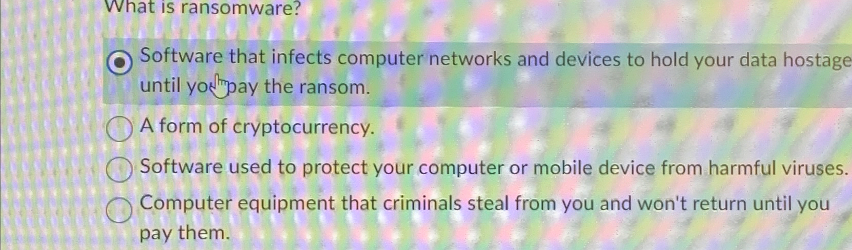 Solved What is ransomware?Software that infects computer | Chegg.com