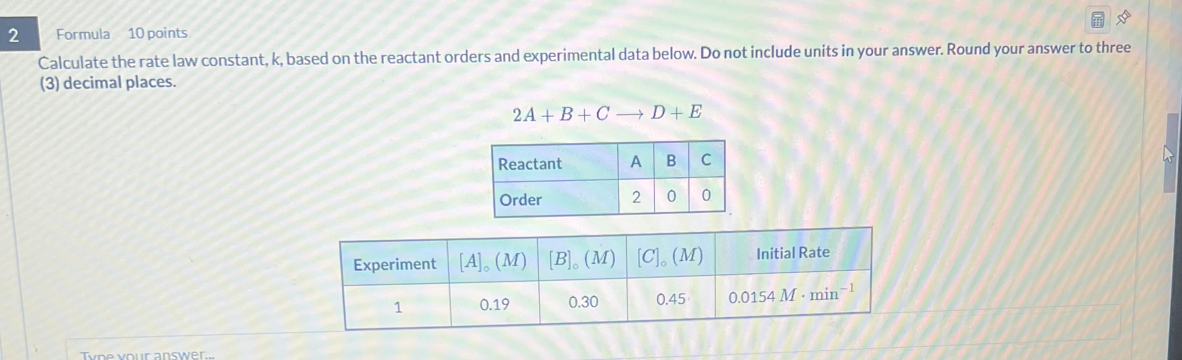 Solved Calculate the rate law constant, k, ﻿based on the | Chegg.com