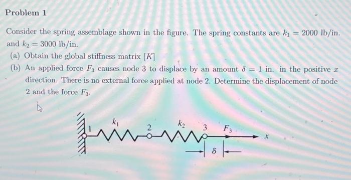Solved Problem 1 Consider the spring assemblage shown in the | Chegg.com Solved Problem 1 Consider the spring assemblage shown in the | Chegg.com