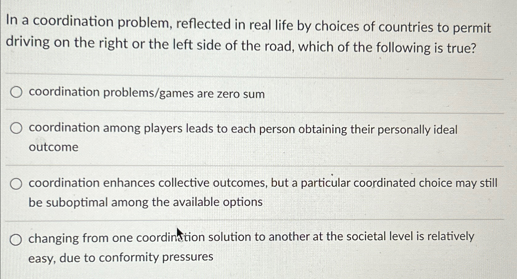 Solved In a coordination problem, reflected in real life by | Chegg.com