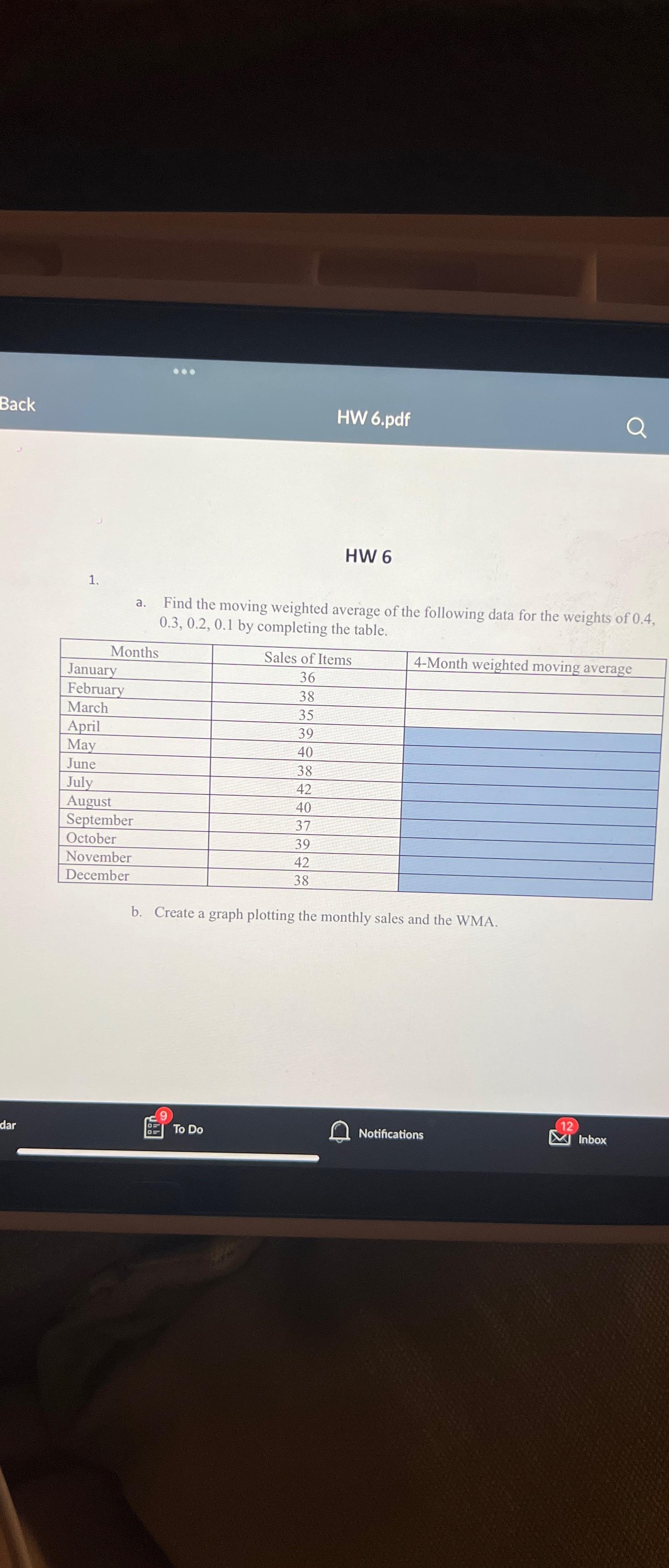 Solved HW 6.pdfHW 61.a. ﻿Find the moving weighted average of | Chegg.com