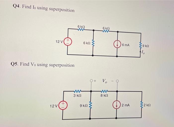 Solved Q4. Find Io using superposition 6 ΚΩ 6 ΚΩ 12V 6 ΚΩ 6 | Chegg.com