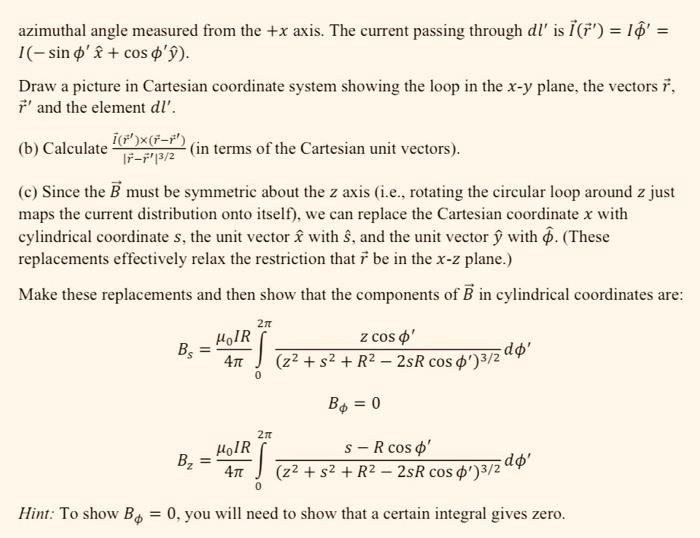 Solved A circular loop (radius R ) carries constant current | Chegg.com