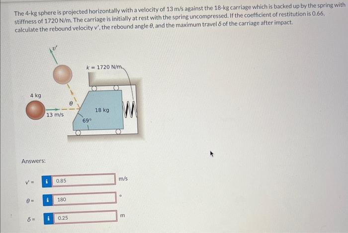 Solved The 4−kg sphere is projected horizontally with a | Chegg.com