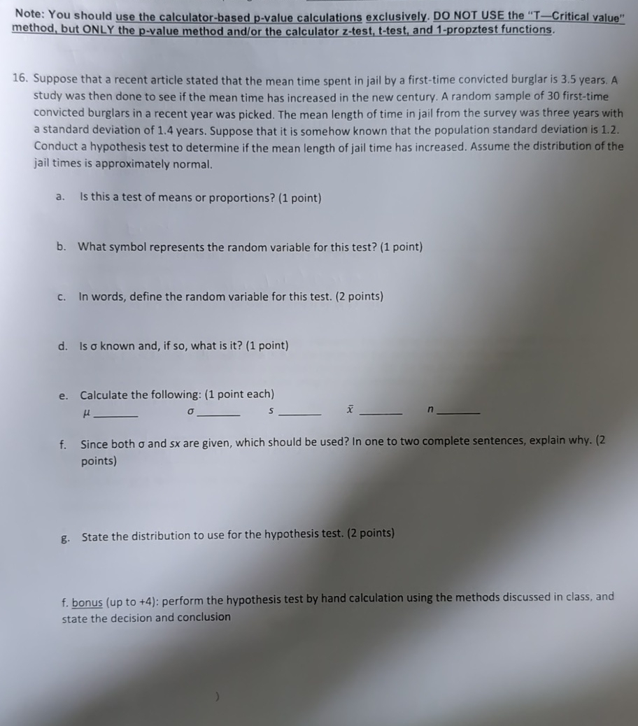 Solved Note: You should use the calculator-based p-value | Chegg.com