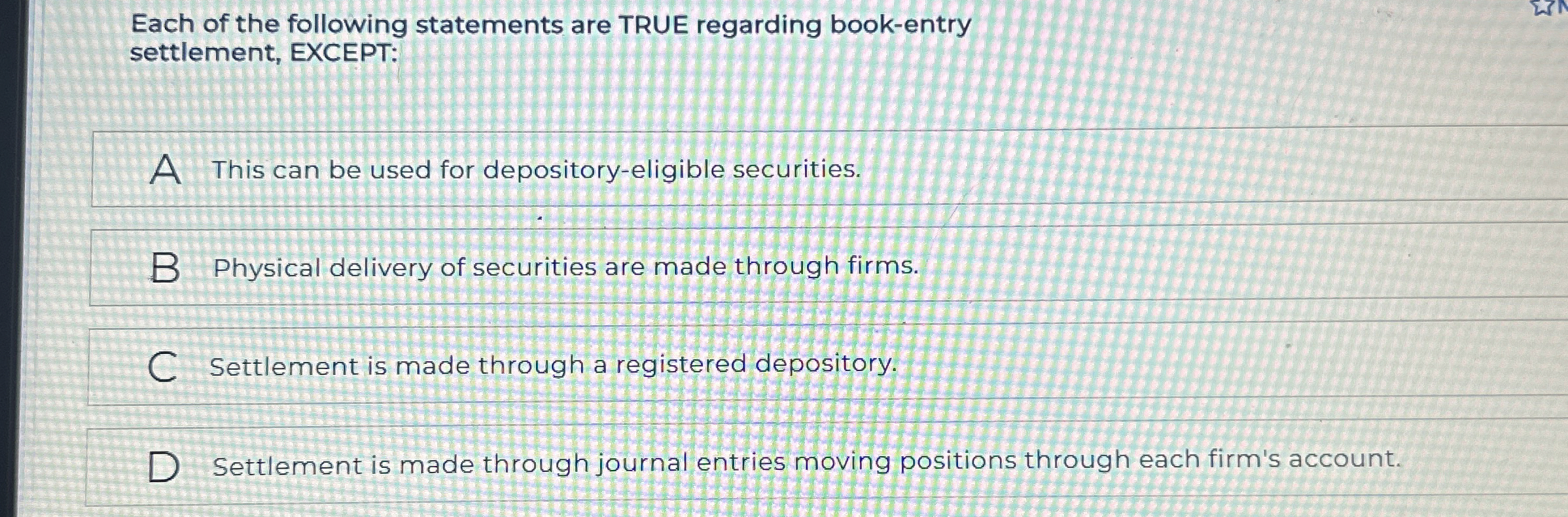 Solved Each of the following statements are TRUE regarding | Chegg.com