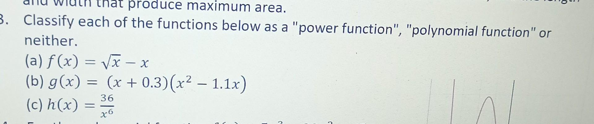 Solved Classify each of the functions below as a "power | Chegg.com