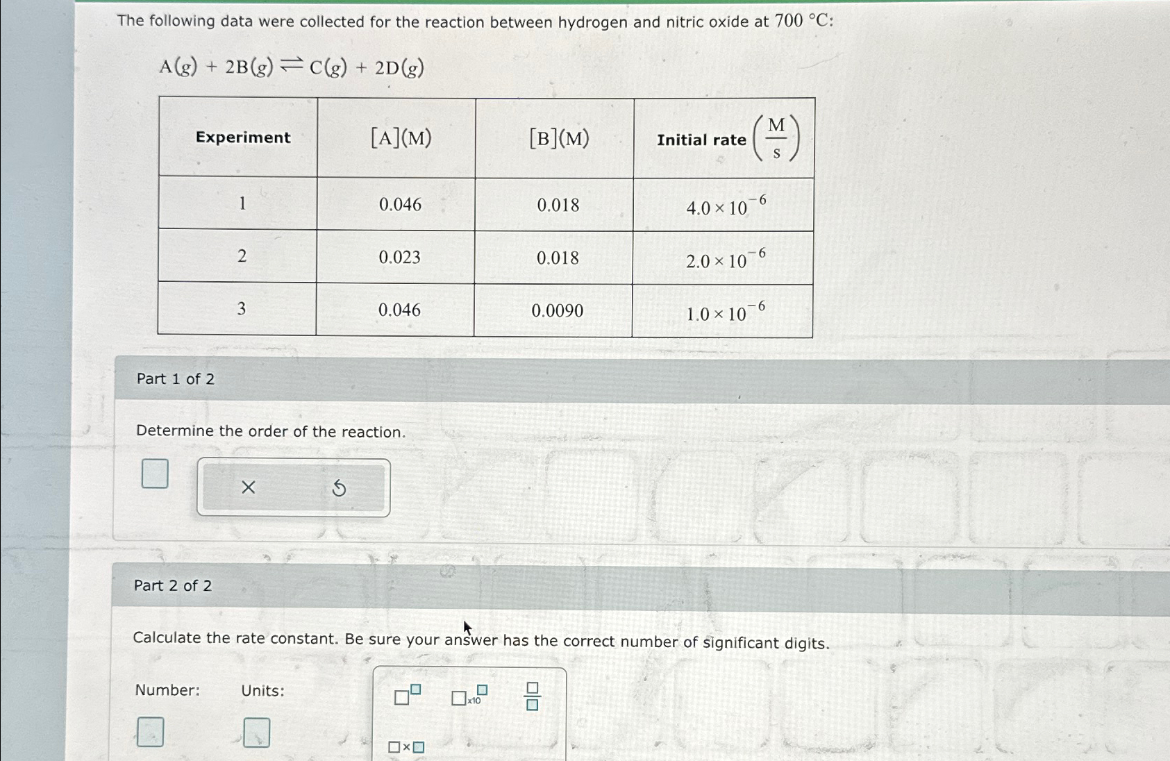 Solved The following data were collected for the reaction | Chegg.com