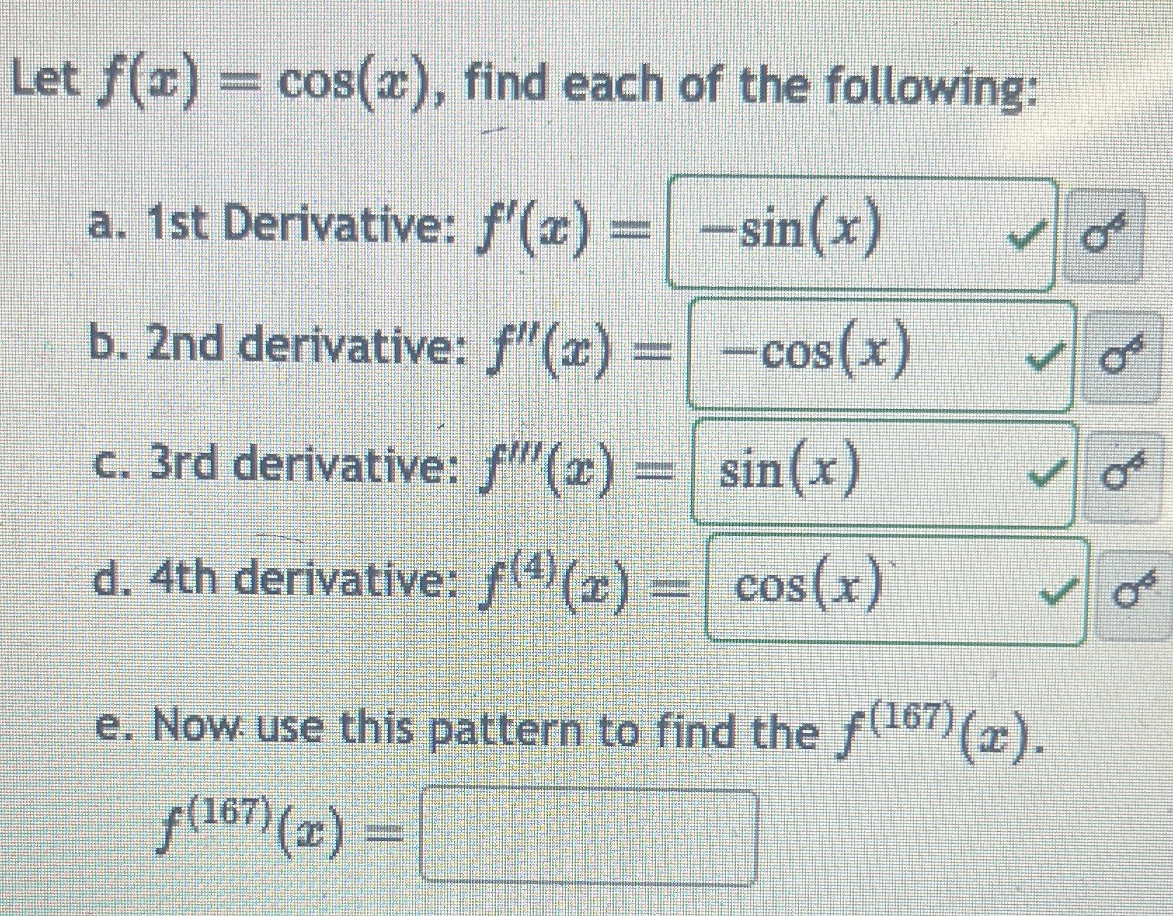 Solved Let f(x)=cos(x), ﻿find each of the following:a. 1st | Chegg.com