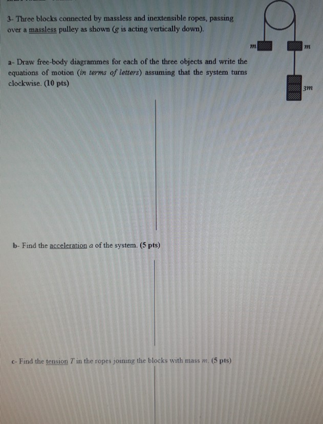 Solved 3- Three blocks connected by massless and | Chegg.com