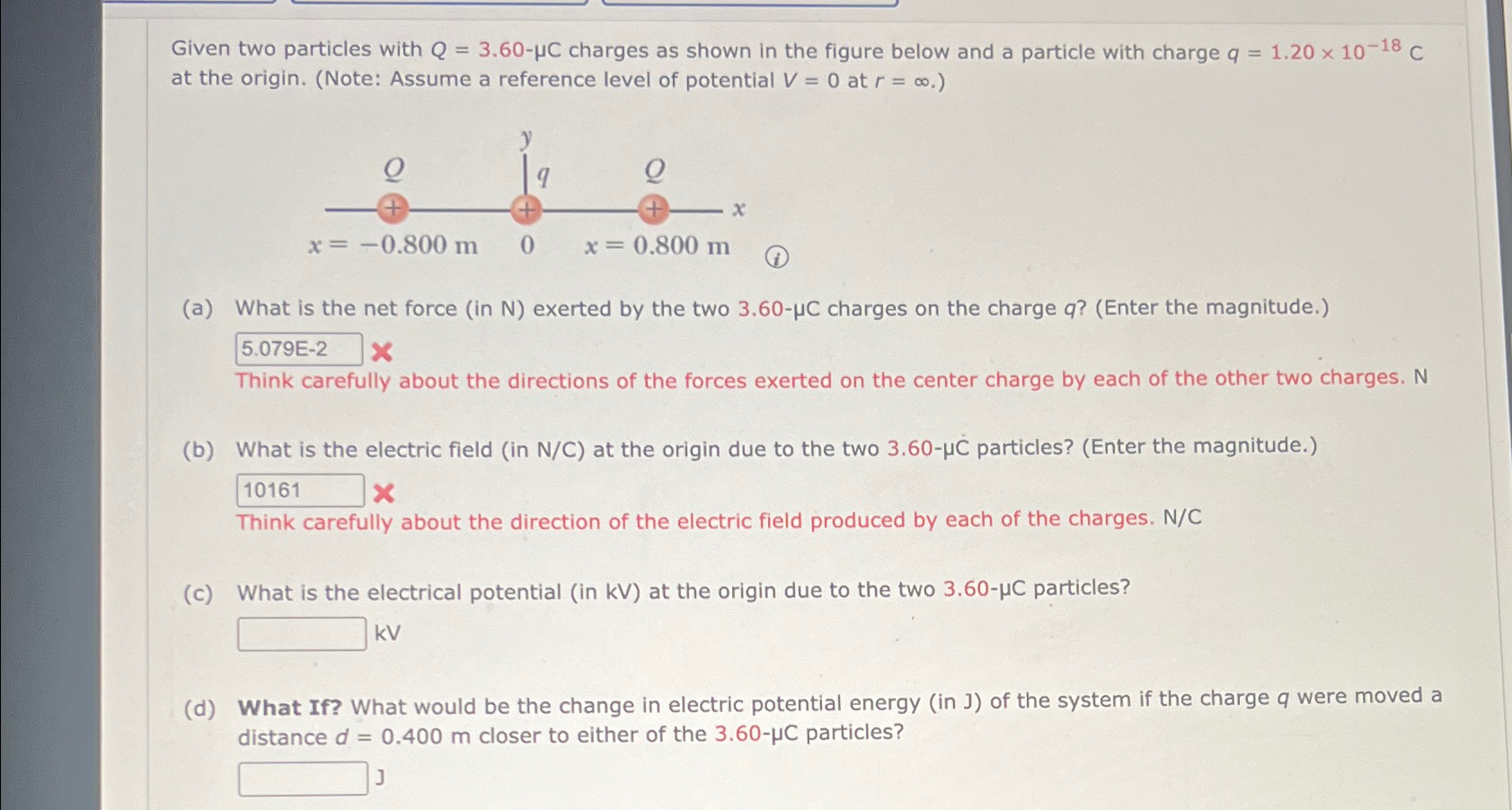Solved Given two particles with Q=3.60-\\\\mu C charges as | Chegg.com