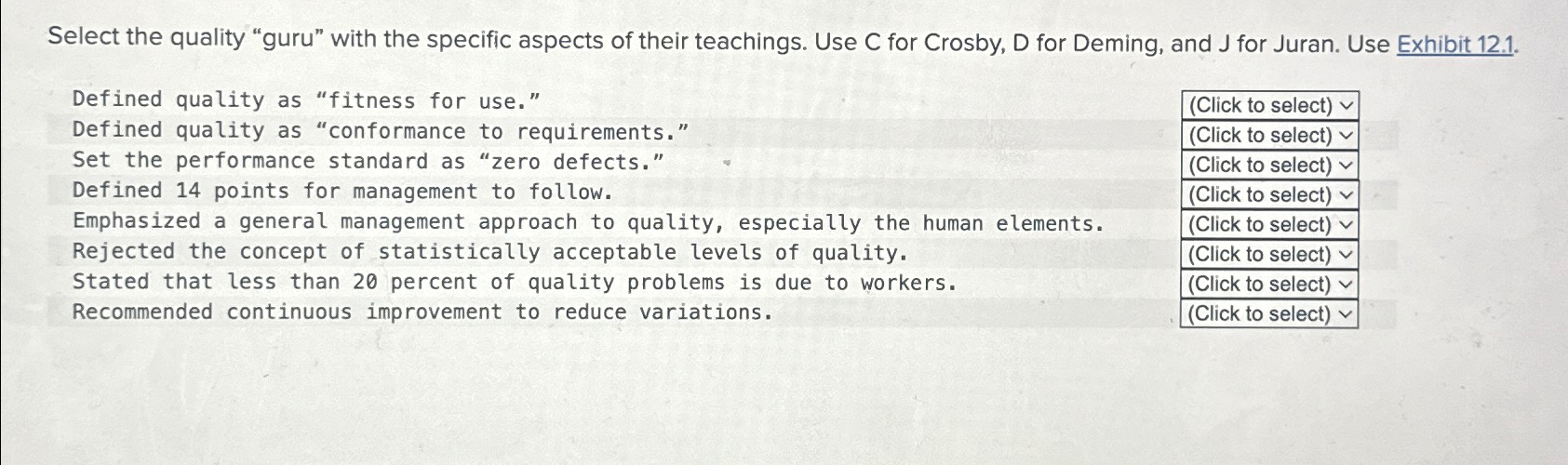 Solved Select the quality "guru" with the specific aspects | Chegg.com