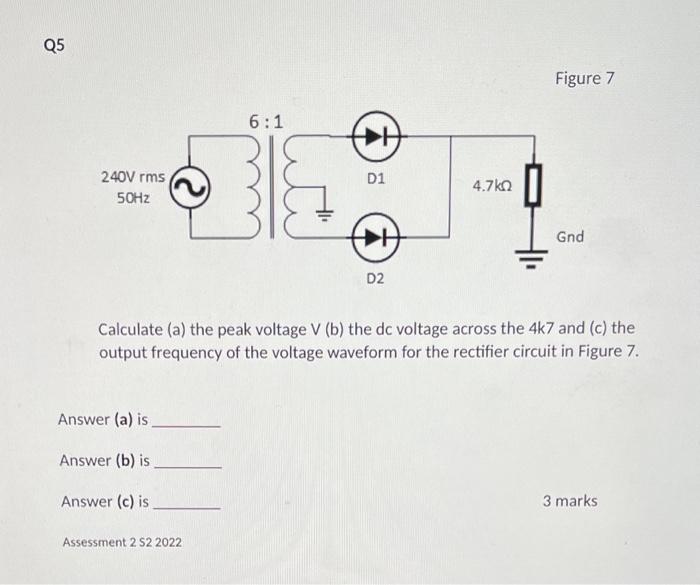 Solved Figure 7 Calculate (a) the peak voltage V (b) the dc | Chegg.com