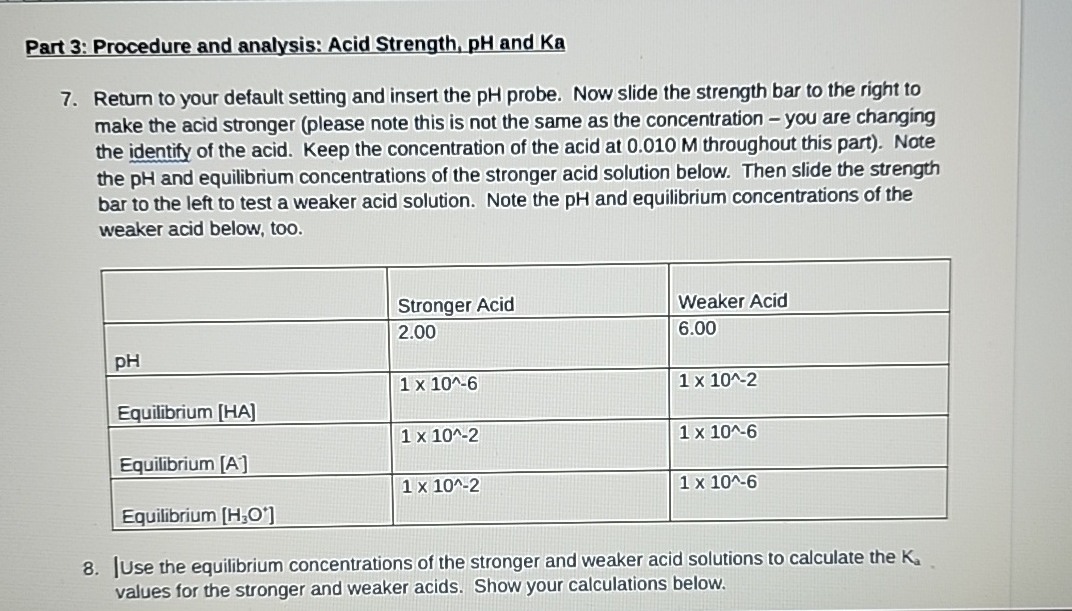 Solved Part 3: Procedure and analysis: Acid Strength, pH | Chegg.com