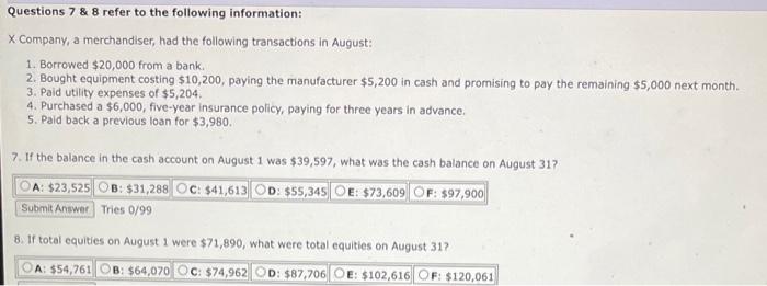 Solved Questions 7&8 refer to the following information: X | Chegg.com