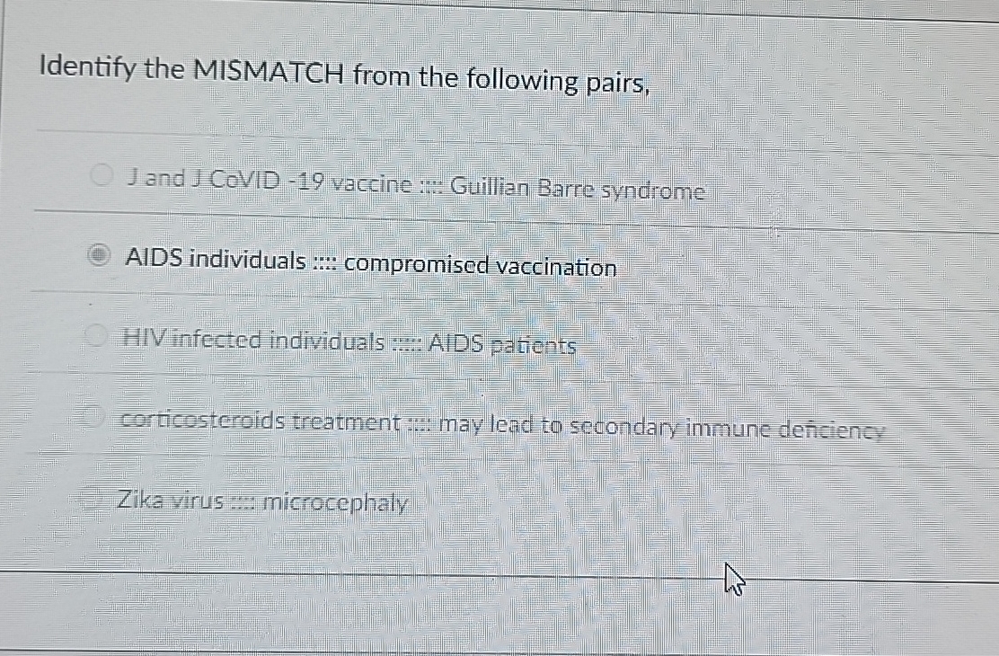 Solved Identify the MISMATCH from the following pairs,J and | Chegg.com