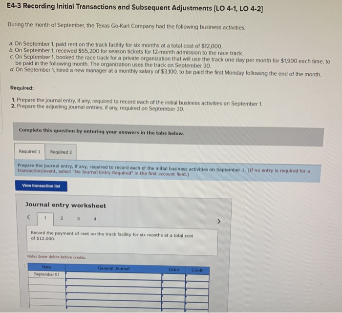 Solved E4-3 Recording Initial Transactions and Subsequent | Chegg.com