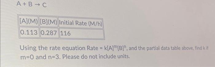 Solved A+B→C Using the rate equation R ate =k[A]m[B]n, and | Chegg.com