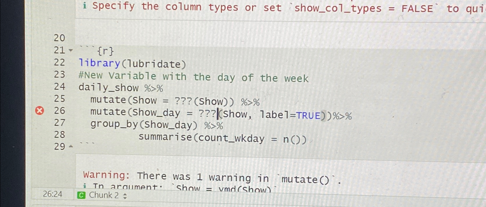 i Specify the column types or set show_col_types = | Chegg.com