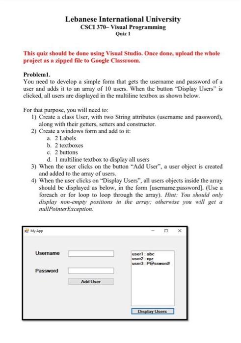 Solved Lebanese International University CSCI 370- Visual | Chegg.com