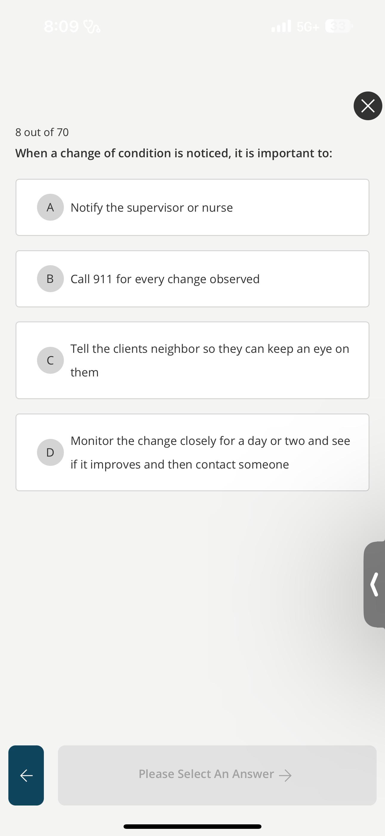 Solved 8 ﻿out of 70When a change of condition is noticed, it | Chegg.com