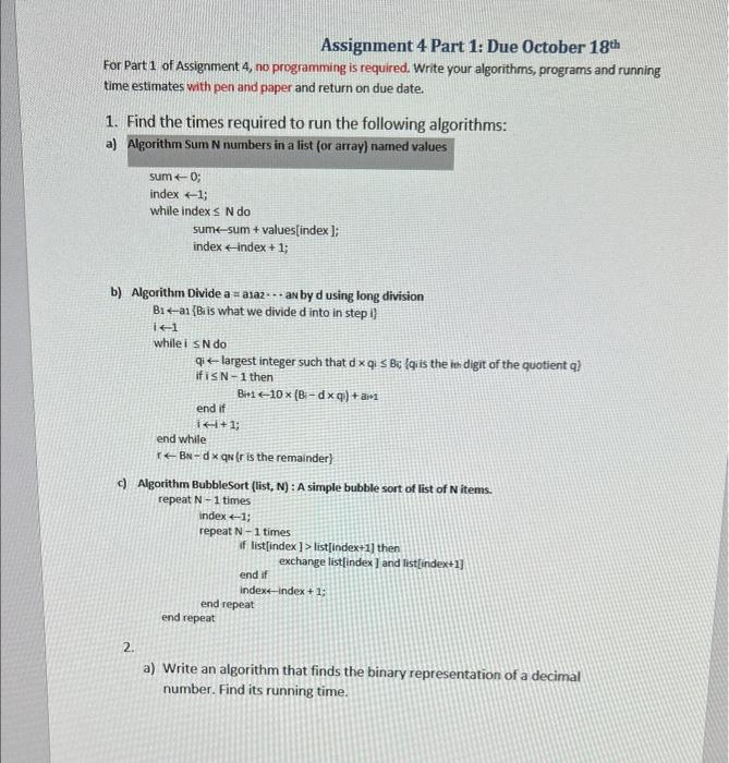 Solved Assignment 4 Part 1 Due October 18 Th For Part 1 Of