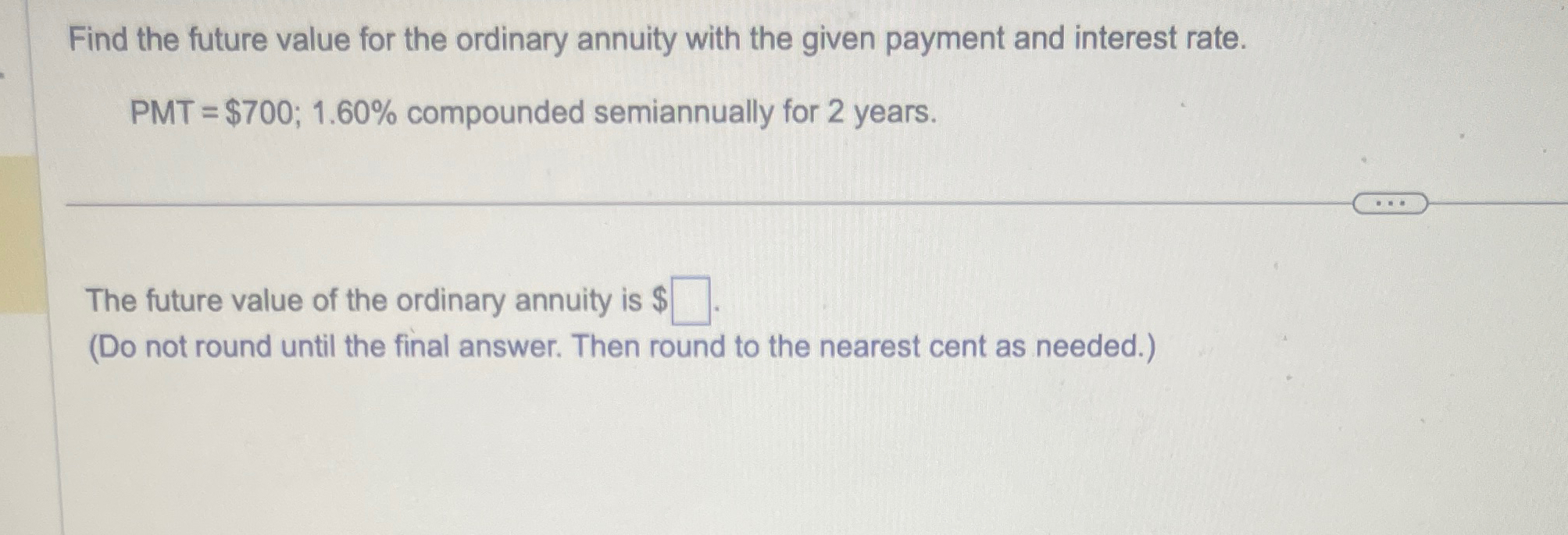 Solved Find the future value for the ordinary annuity with | Chegg.com