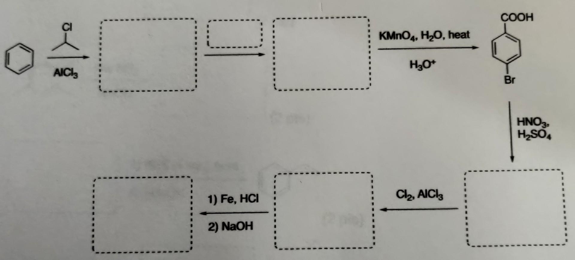 Solved COOH KMnO4, H20, heat S H30+ AICI, Br HNO3. H2SO4 1) | Chegg.com