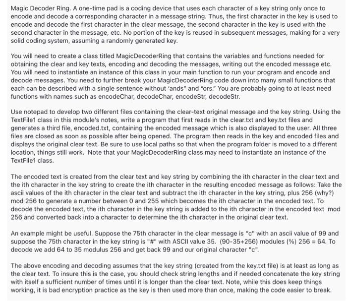 Solved Magic Decoder Ring. A one-time pad is a coding device | Chegg.com