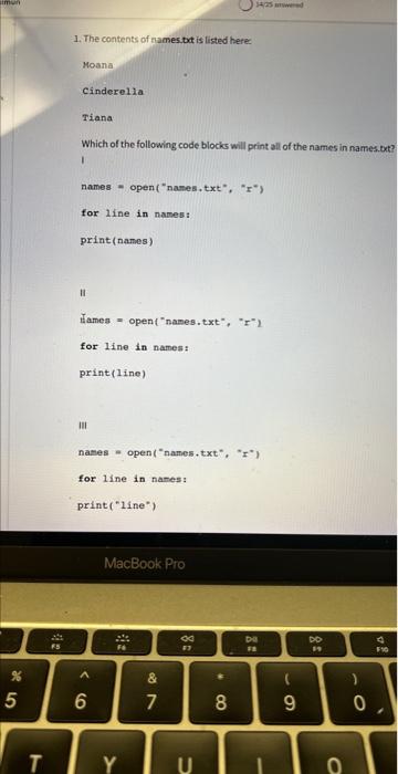 Solved mun 25 % 5 T FS 1. The contents of names.txt is | Chegg.com