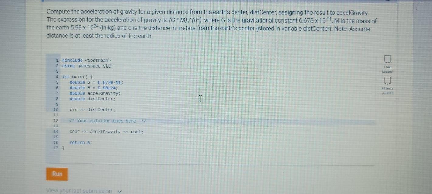 Solved Compute the acceleration of gravity for a given | Chegg.com