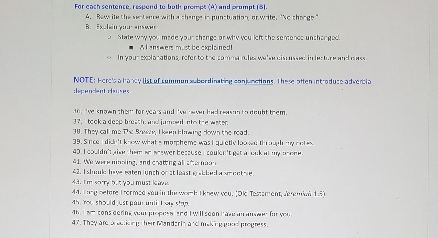 For each sentence, respond to both prompt (A) and | Chegg.com