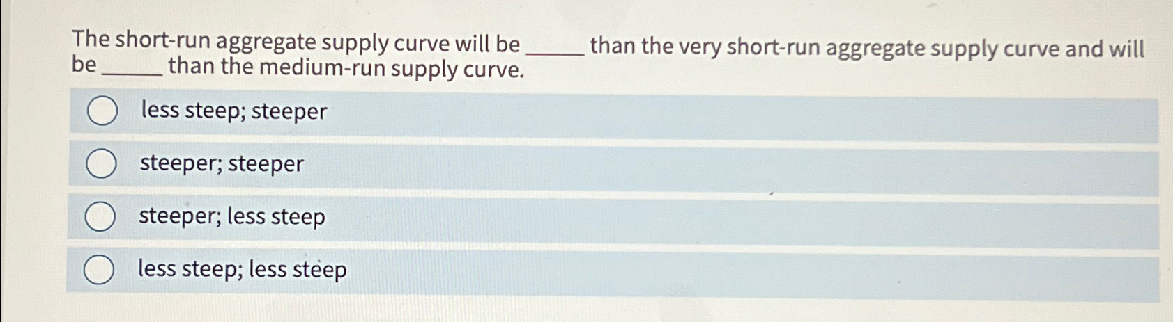 Solved The short-run aggregate supply curve will be be than | Chegg.com