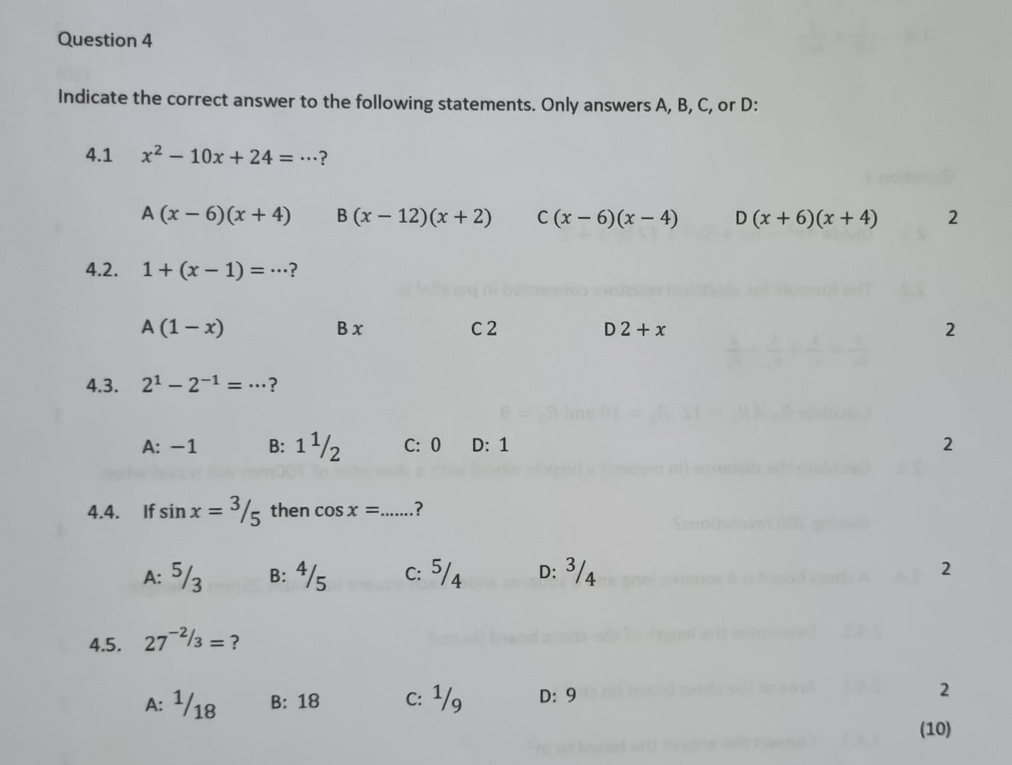 Solved Indicate the correct answer to the following | Chegg.com