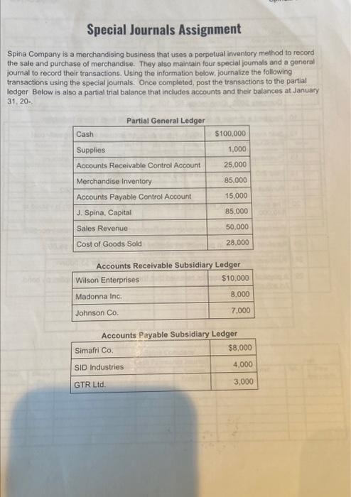 Solved Special Journals Assignment Spina Company is a | Chegg.com