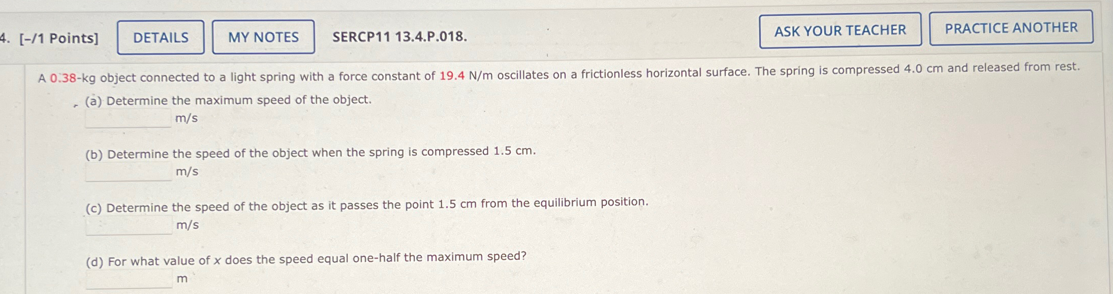 Solved [-/1 ﻿Points]SERCP11 13.4.P.018.(a) ﻿Determine the | Chegg.com