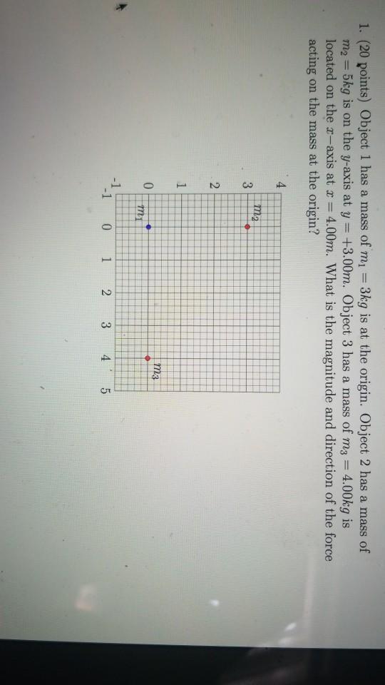 Solved 1. (20 points) Object 1 has a mass of mı = 3kg is at | Chegg.com Solved 1. (20 points) Object 1 has a mass of mı = 3kg is at | Chegg.com