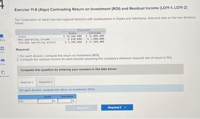 Solved Exercise 11-6 (Algo) Contrasting Return on Investment | Chegg.com